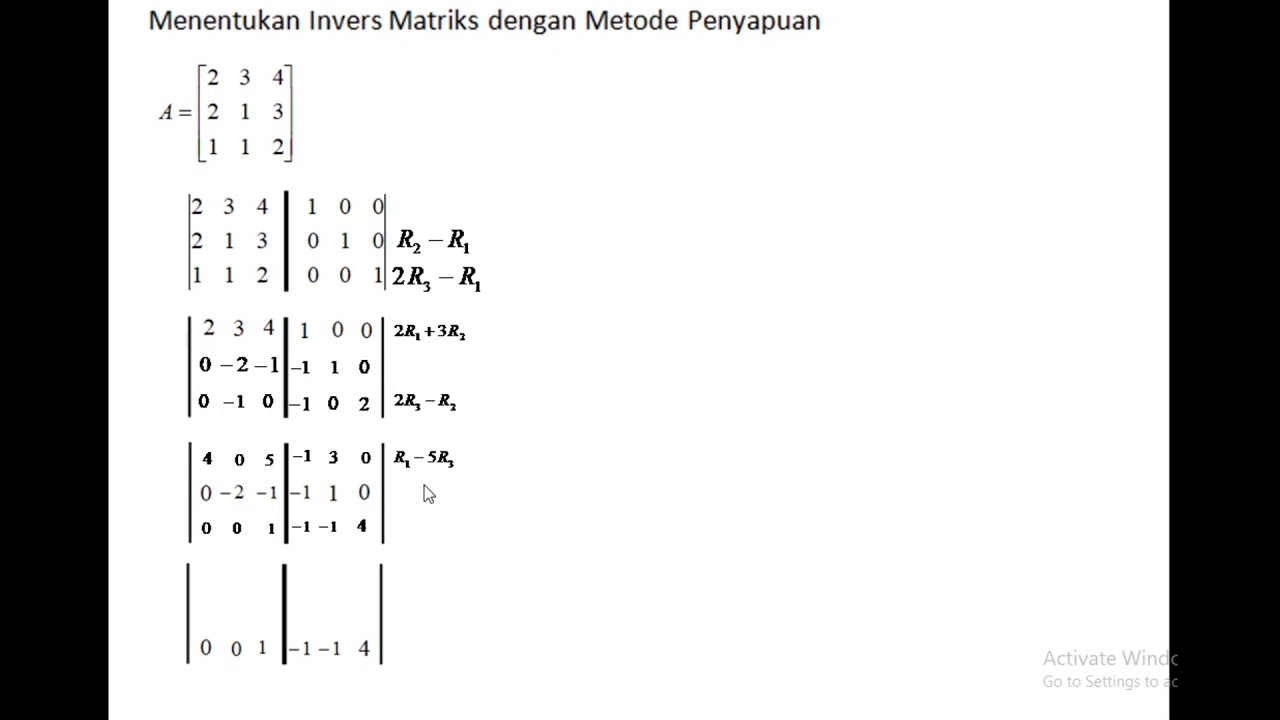 Menentukan Invers Matriks Ordo 3 dengan Metode Penyapuan - YouTube