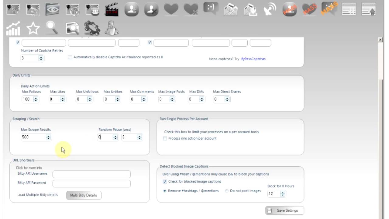 InstaDUB settings single account processing detect blocked captions ...