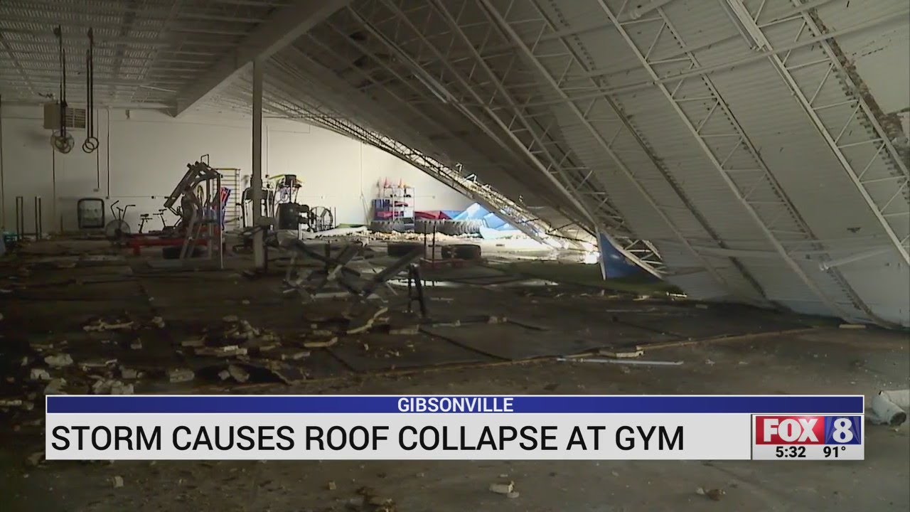Storm causes roof to collapse at Alamance County gym - YouTube