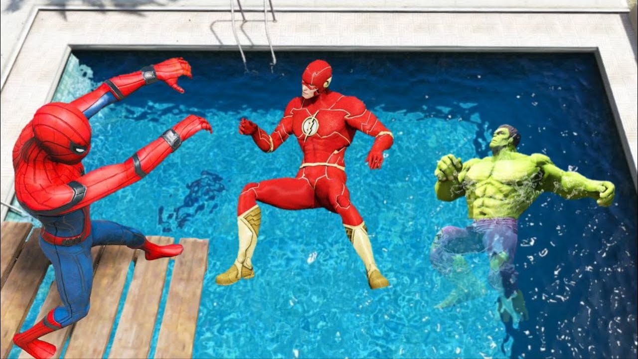 GTA 5 Superhero Jumping Into Water Pool (Superhero Jumps & Ragdolls) #6 ...