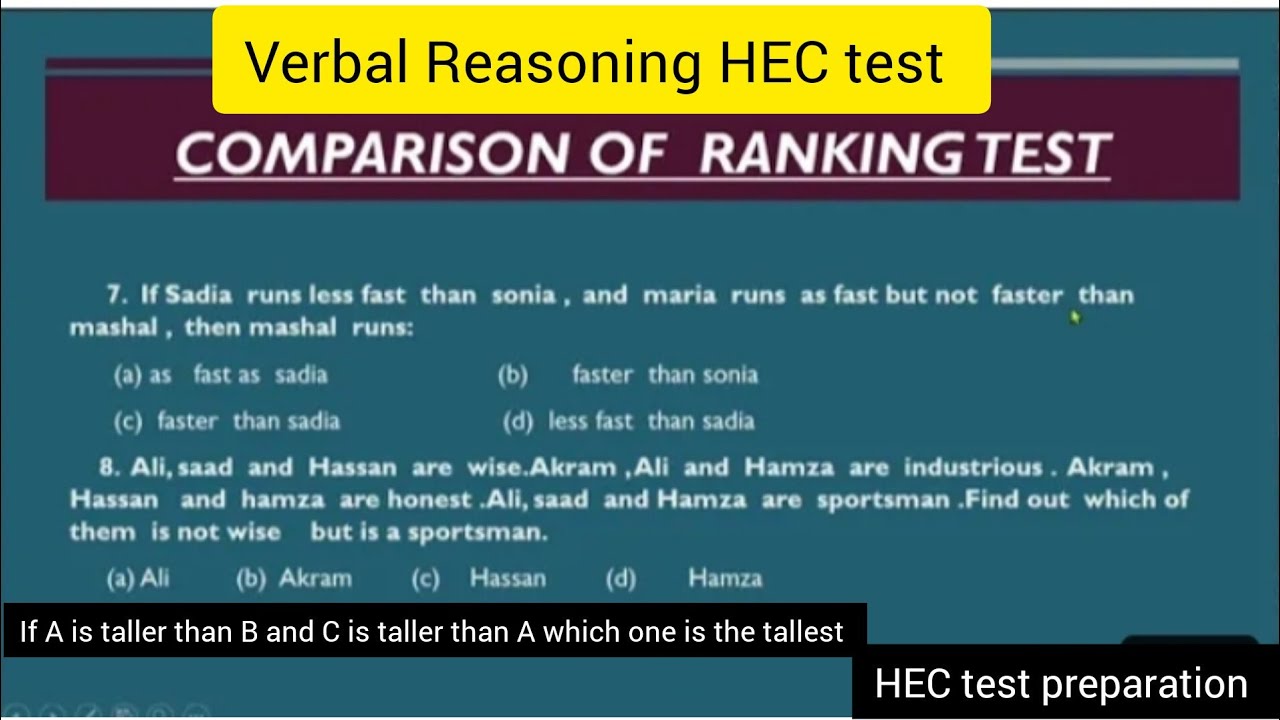 Verbal Reasoning HEC test Preparation| Comparison of Ranking test - YouTube