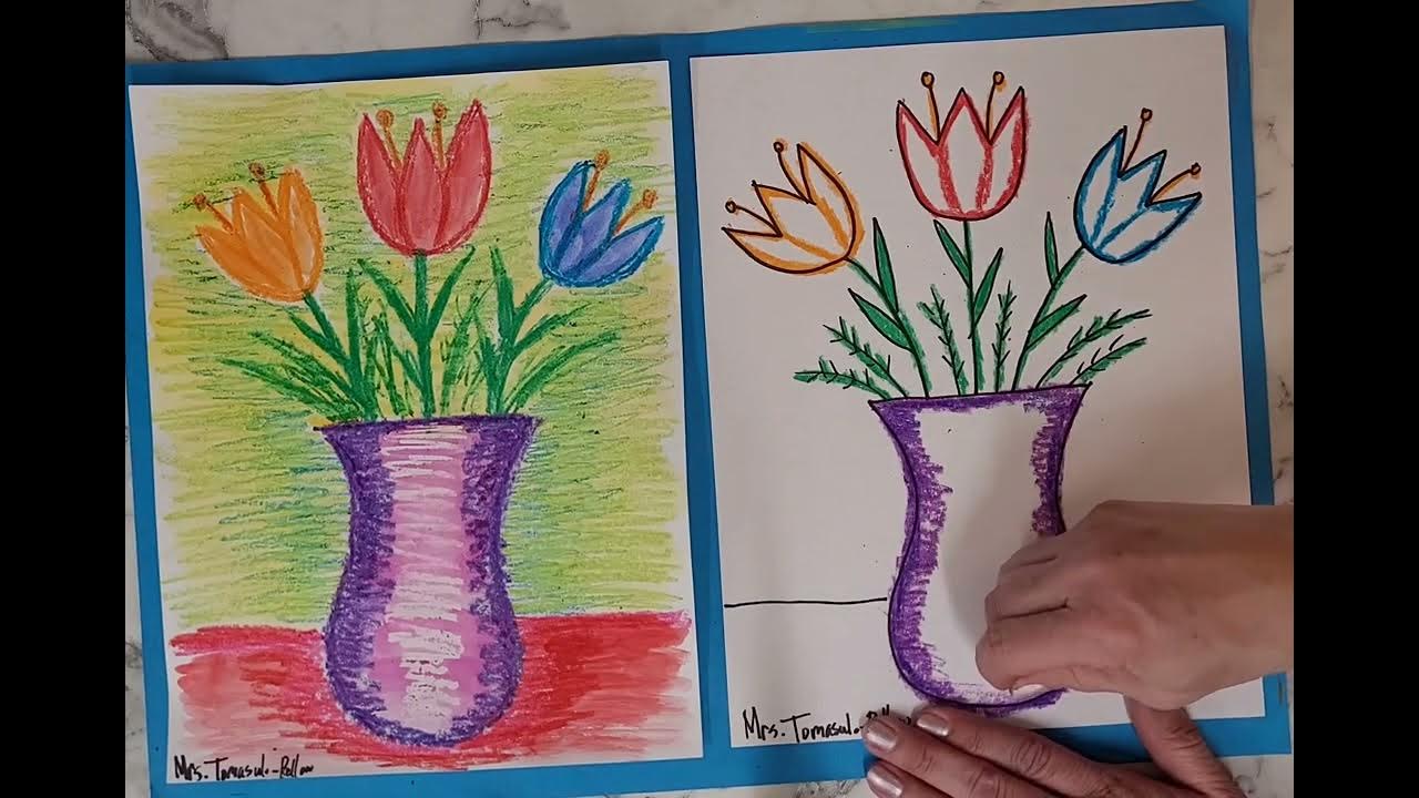 How to draw, color, and paint a flower still life easy step by step ...