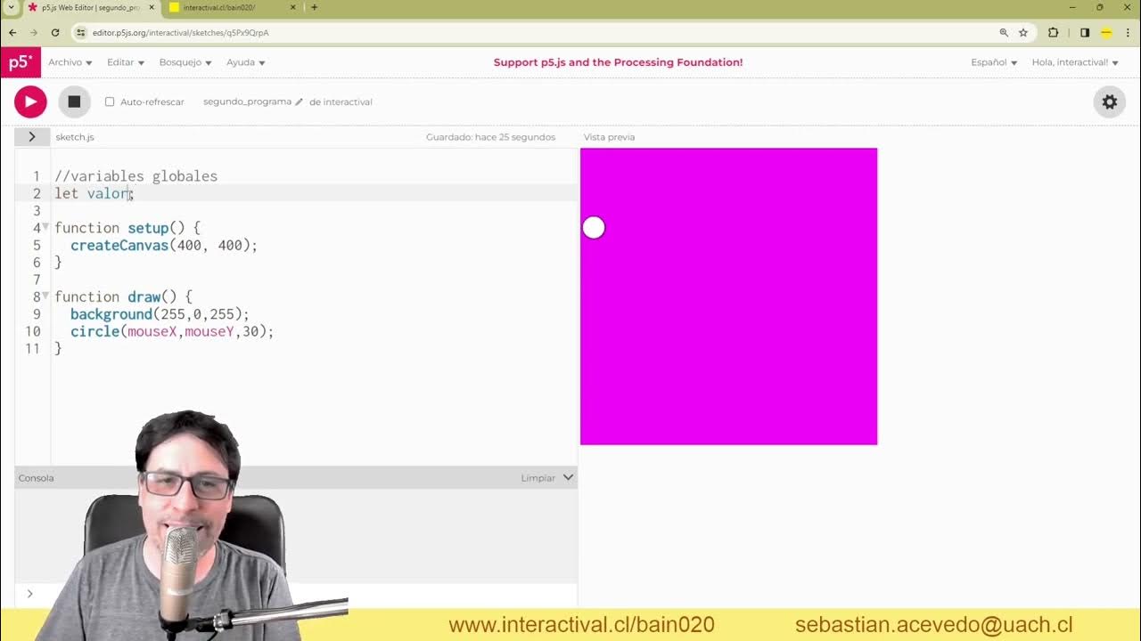 Código creativo con p5.js - clase 01 - setup() | draw() | print() | variables | mouseX | mouseY ...