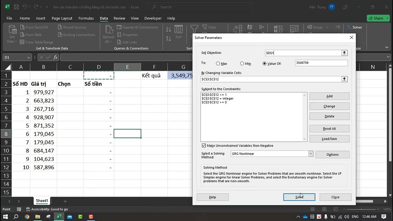 Hướng dẫn kế toán đối chiếu số liệu bằng sử dụng Solver trong Excel - YouTube