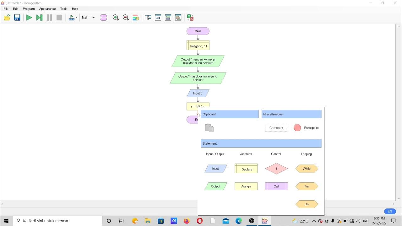 flowgorithm cara mengkonversi suhu - YouTube