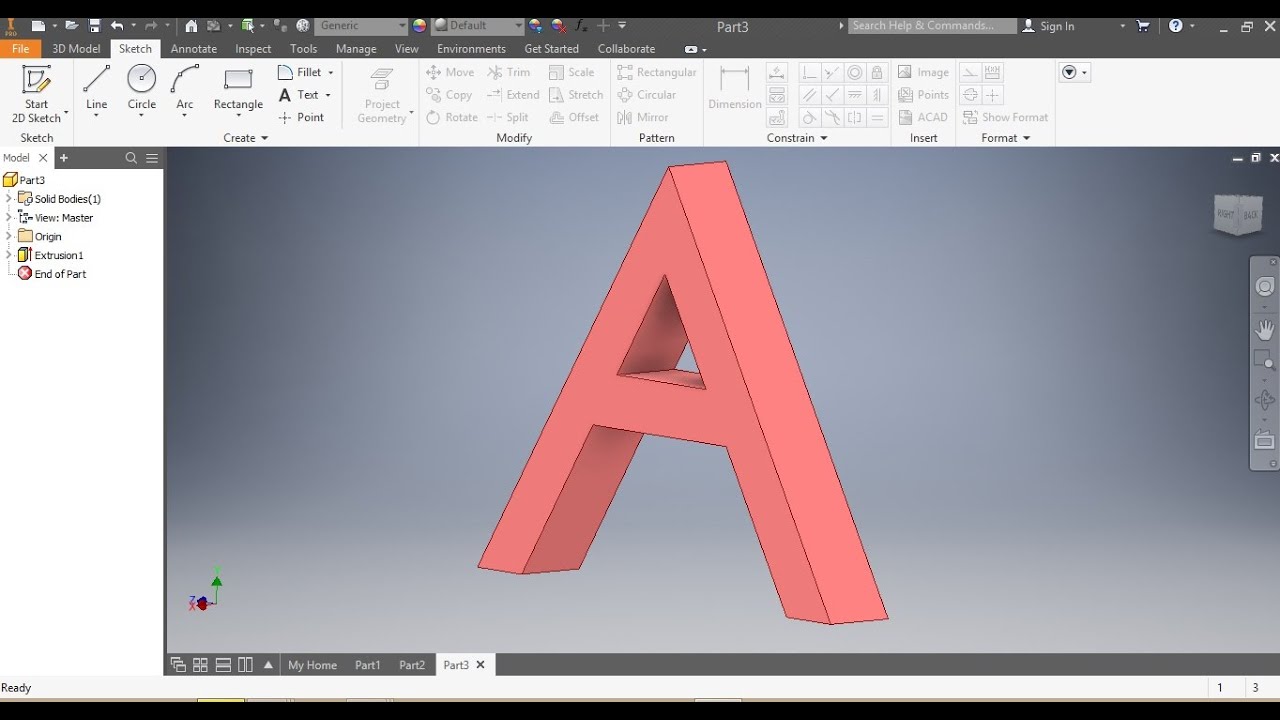 Drawing the Profile and Shape of the LETTER A with AutoCAD Inventor ...