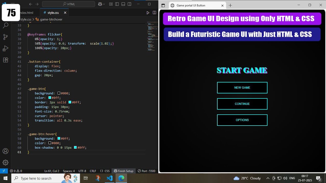 Retro Game UI Design using Only HTML & CSS | Futuristic Arcade Style ...