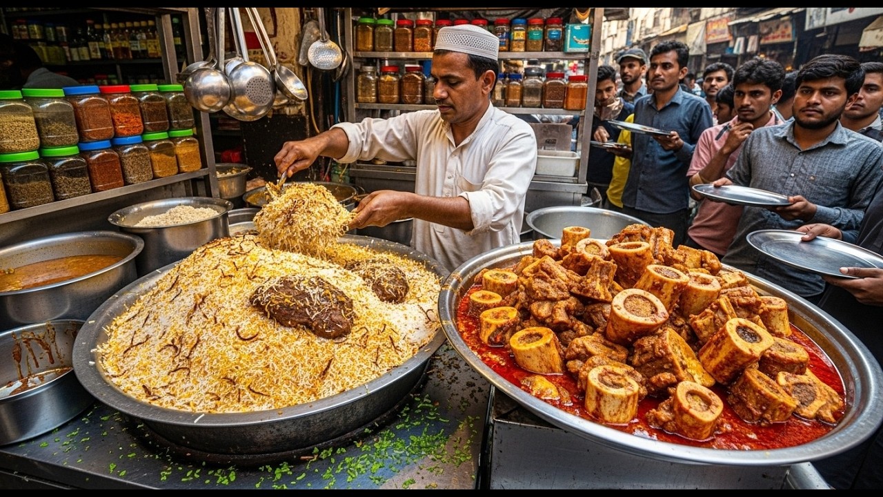GIANT BONE MARROW BIRYANI - AMAZING ! STREET FOOD in KARACHI. PAKISTANI ...