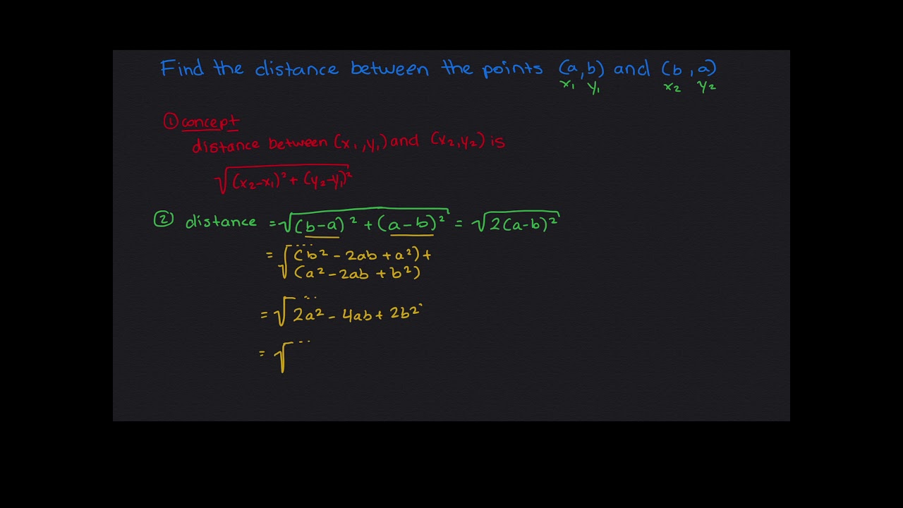 Find the distance between the points (a,b) and (b,a) - YouTube