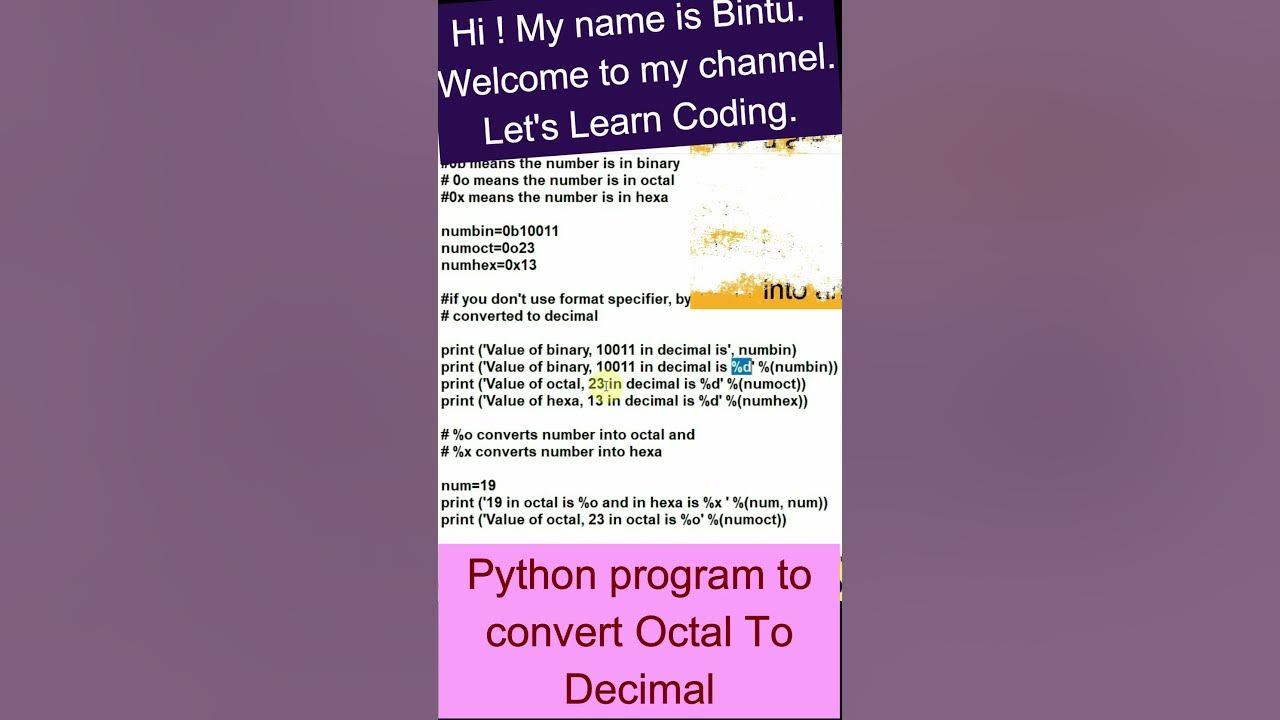 python program to convert octal to decimal #shorts #bintuharwani #octaltodecimal #pythontutorial ...