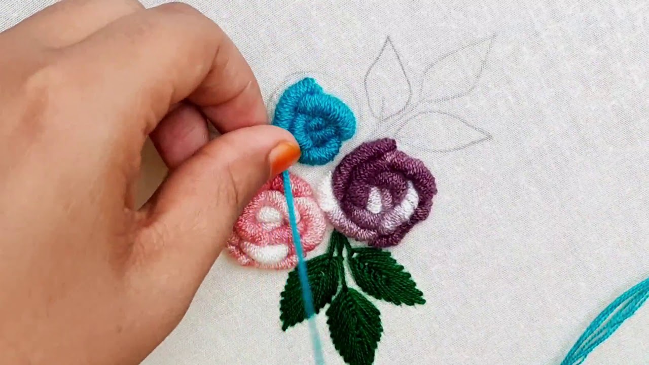 Hand embroidery beautiful rose flower Bullion knot stitch - YouTube
