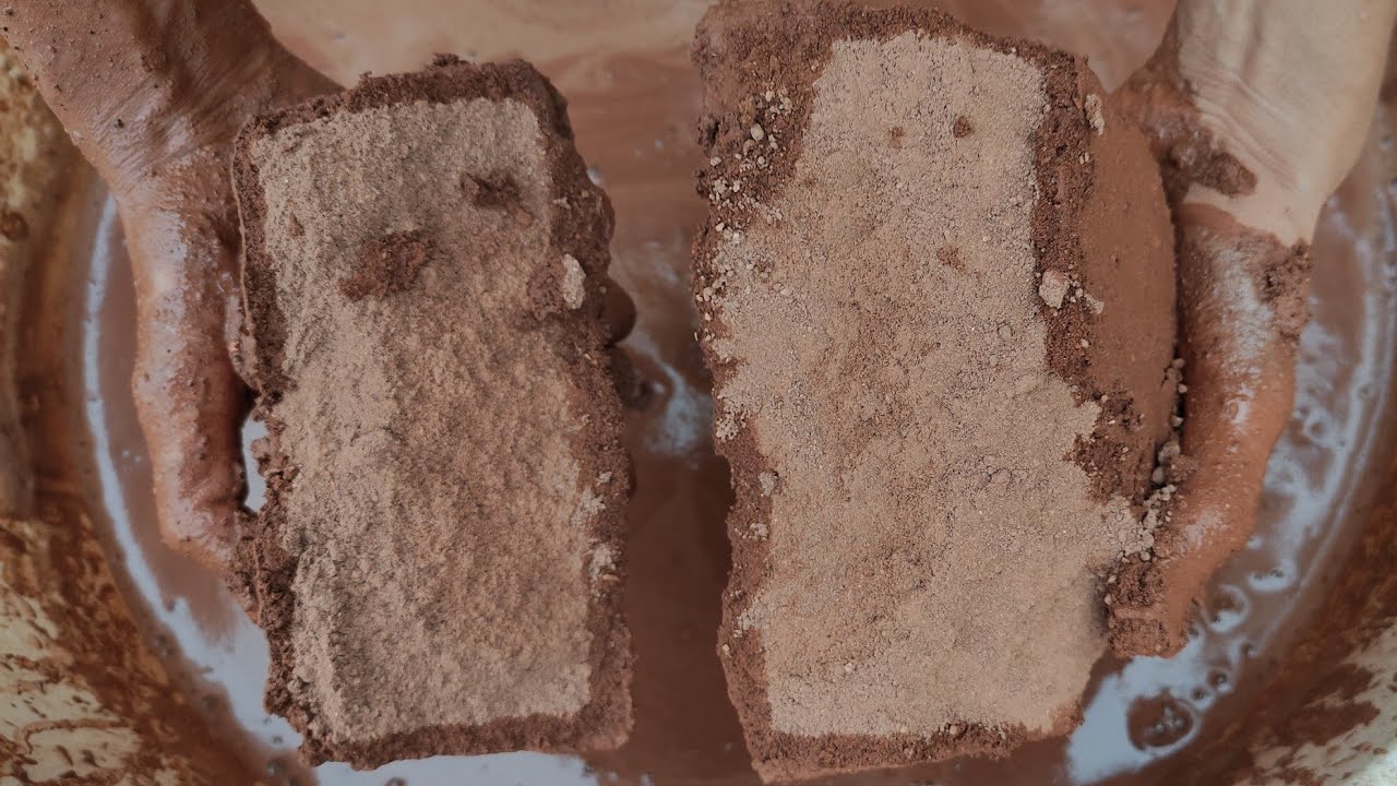 Pure Softest red dirt blocks crumbling and dipping in water # ...