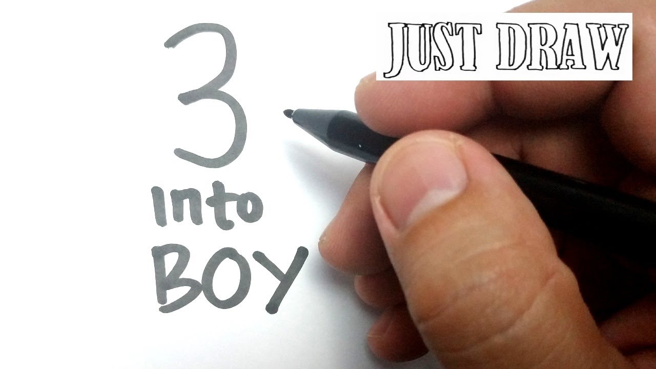 VERY EASY , How to turn number 3 into boy cartoon / how to draw boy ...
