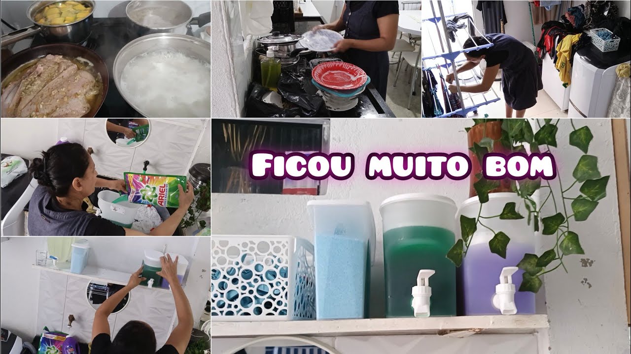 Fiz almoço lavei a louça comprei depósito para botar amaciante e sabão ...