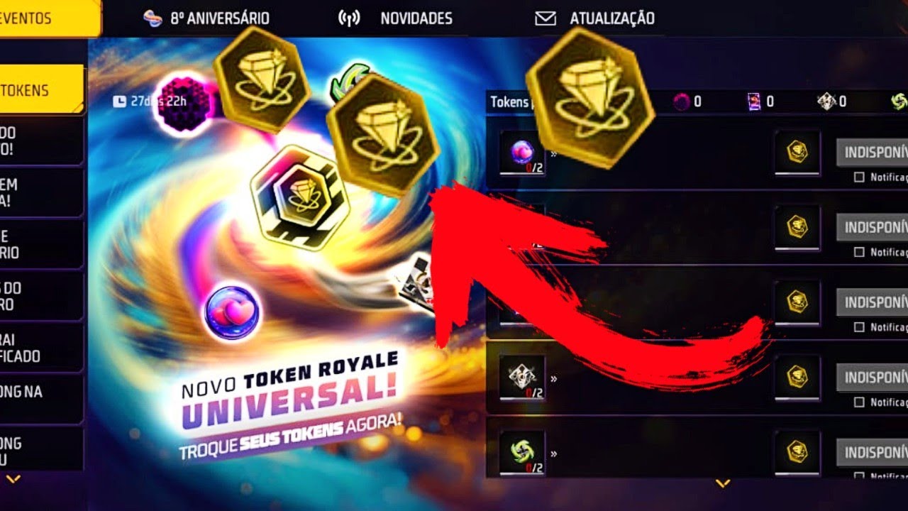 COMO FUNCIONA O NOVO TOKEN ROYALE UNIVERSAL NO FREE FIRE - YouTube
