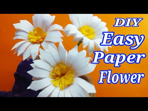 DIY Paper flower | Easy paper flower making | white & yellow paper ...