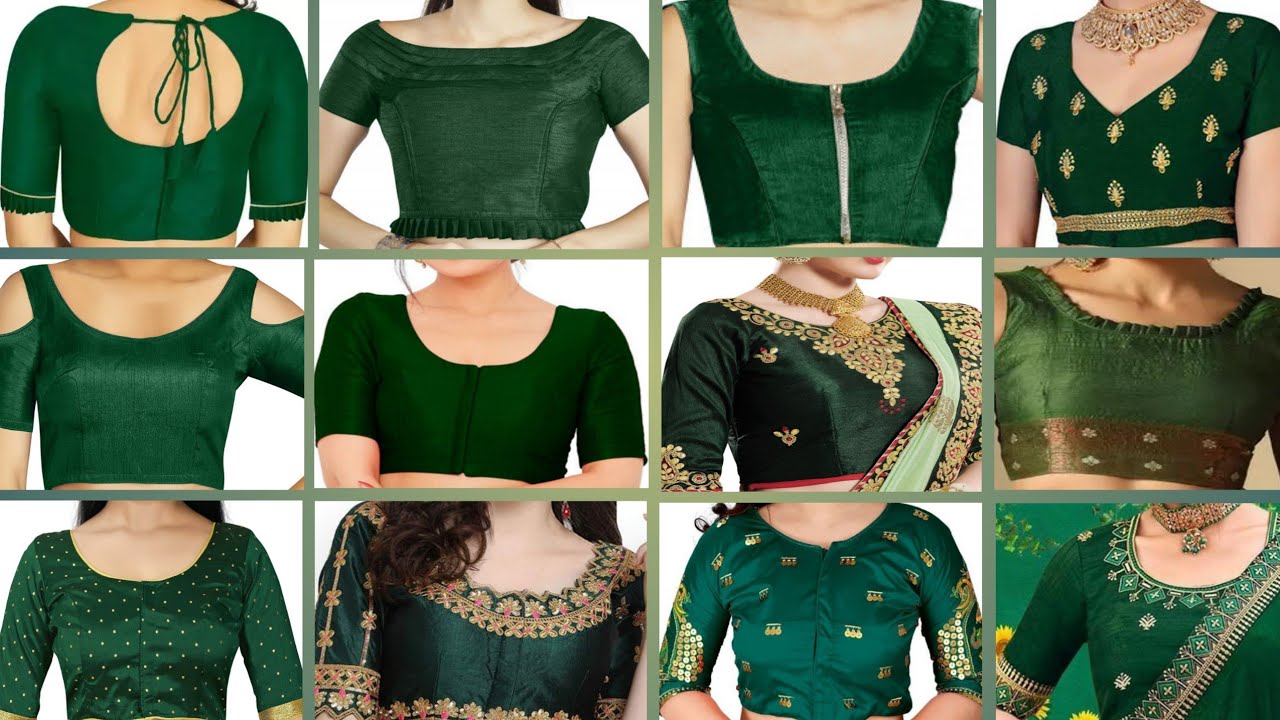 💚Blouse designs green colour | blouse ka design | dark green blouse designs | green blouse ...