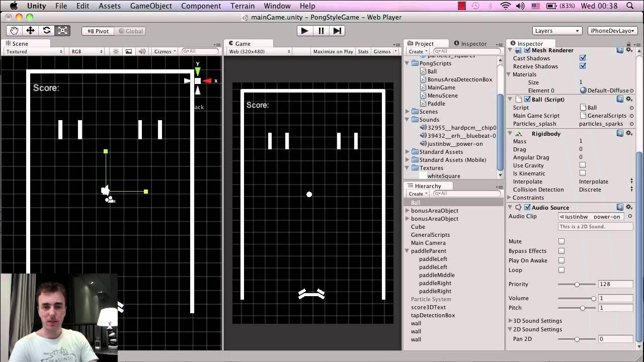Unity tutorial (beginner) - Pong Game - adding sound, music and fixing collisions - part 9B ...