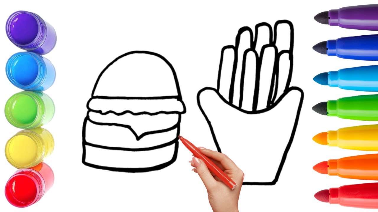 How to draw a burger for kids || drawing and coloring learning || step ...