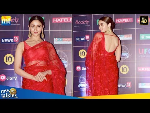 Ranbir Kapoor's GF Alia Bhatt Looking Super Hot In Red Backless Saree At News 18 Awards 2019