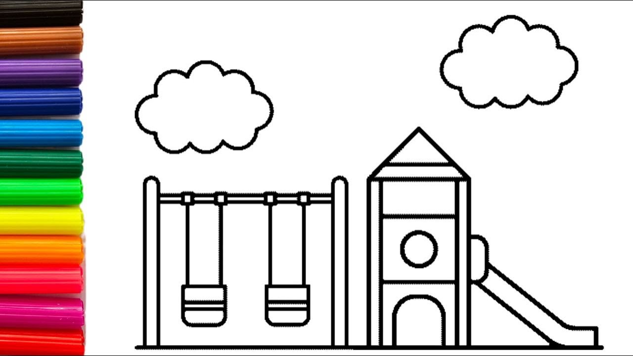How to draw playground | Drawing swing & slide for kids & toddlers ...