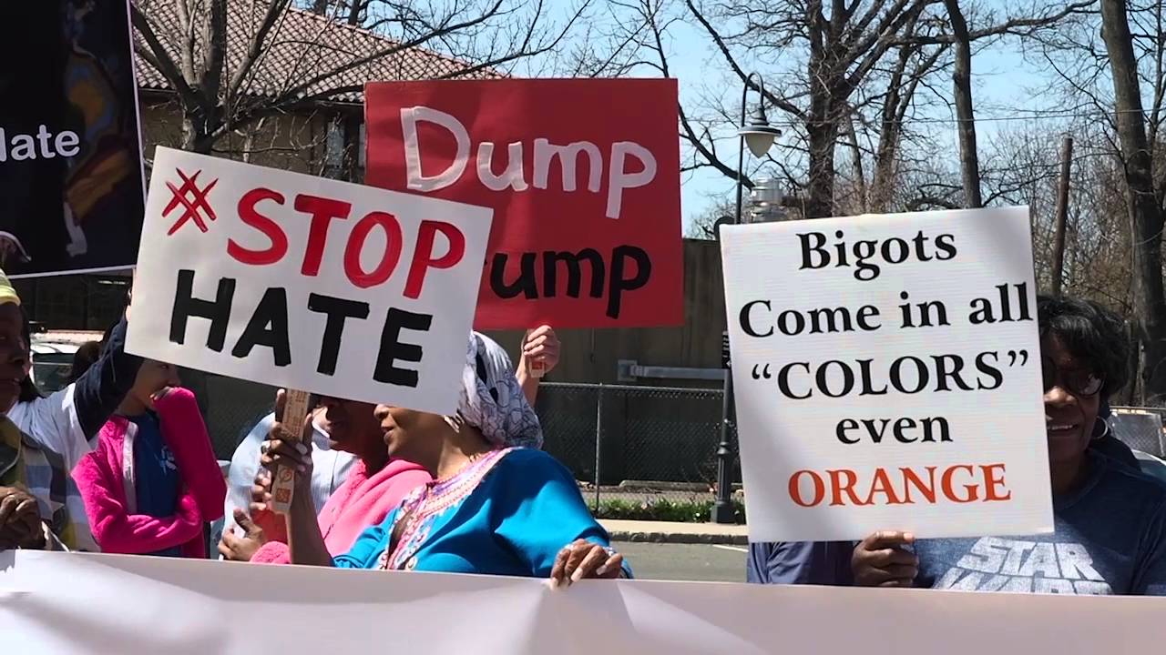 Women protest against Donald Trump in Plainfield - YouTube