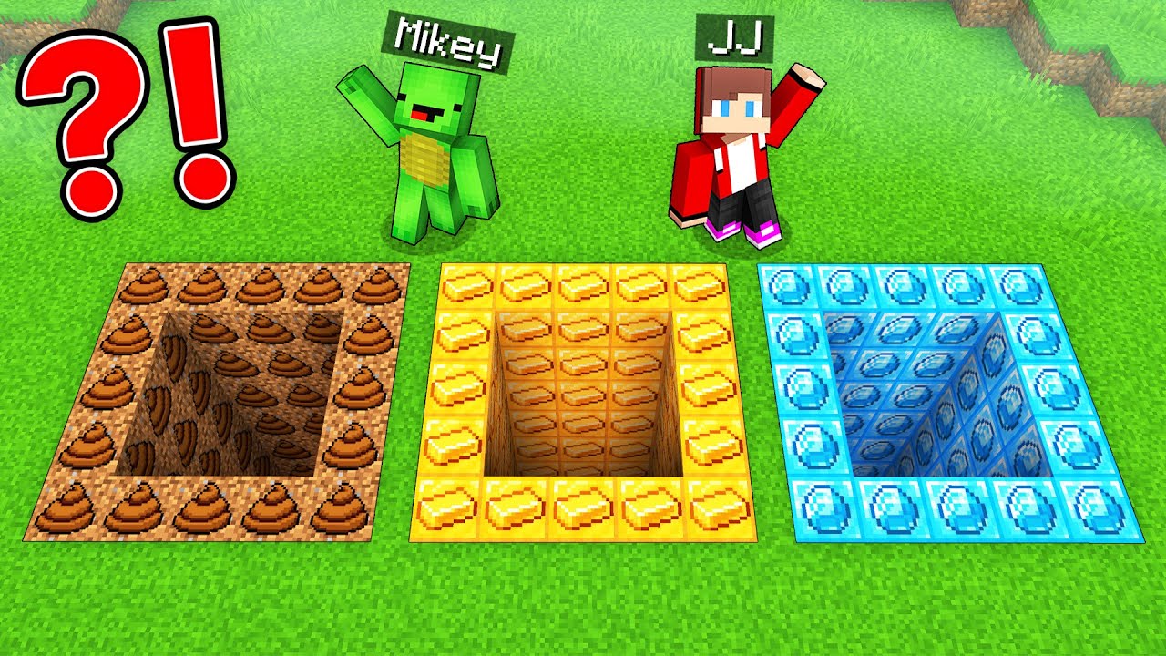 JJ and Mikey DIAMOND vs GOLD vs DIRT Tunnel Battle in Minecraft - Maizen - YouTube