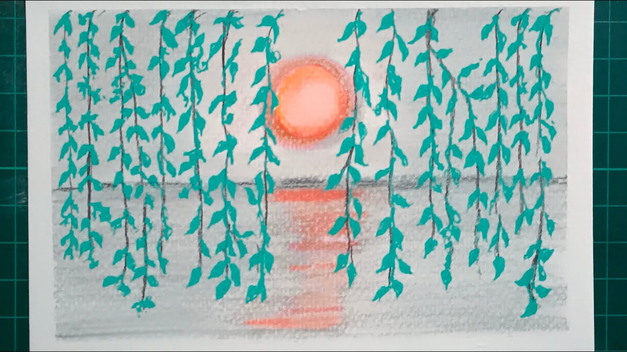 how to draw beautiful lake view scenery drawing| how to draw lake ...