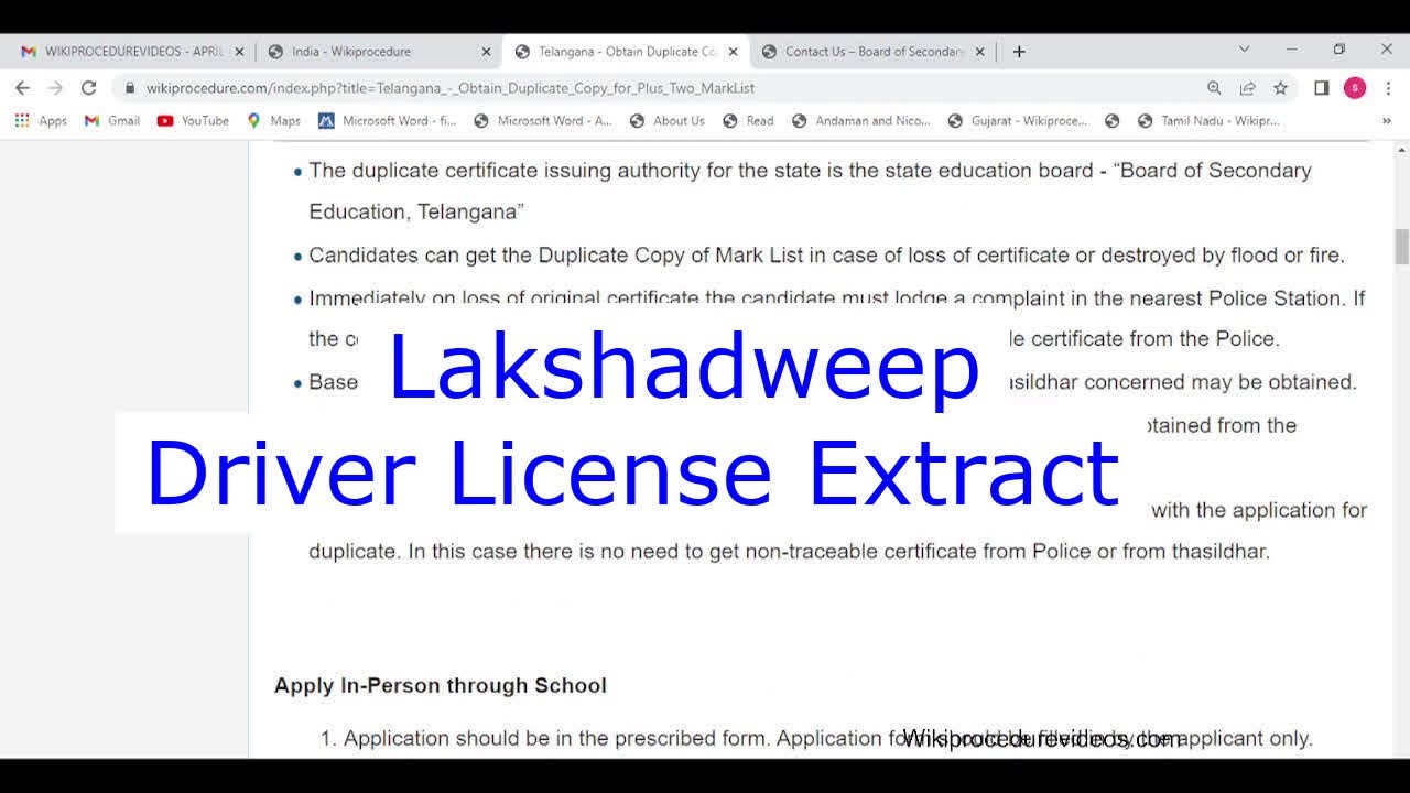 Lakshadweep - Online Driver License Extract (DL Extract) (Online) - YouTube