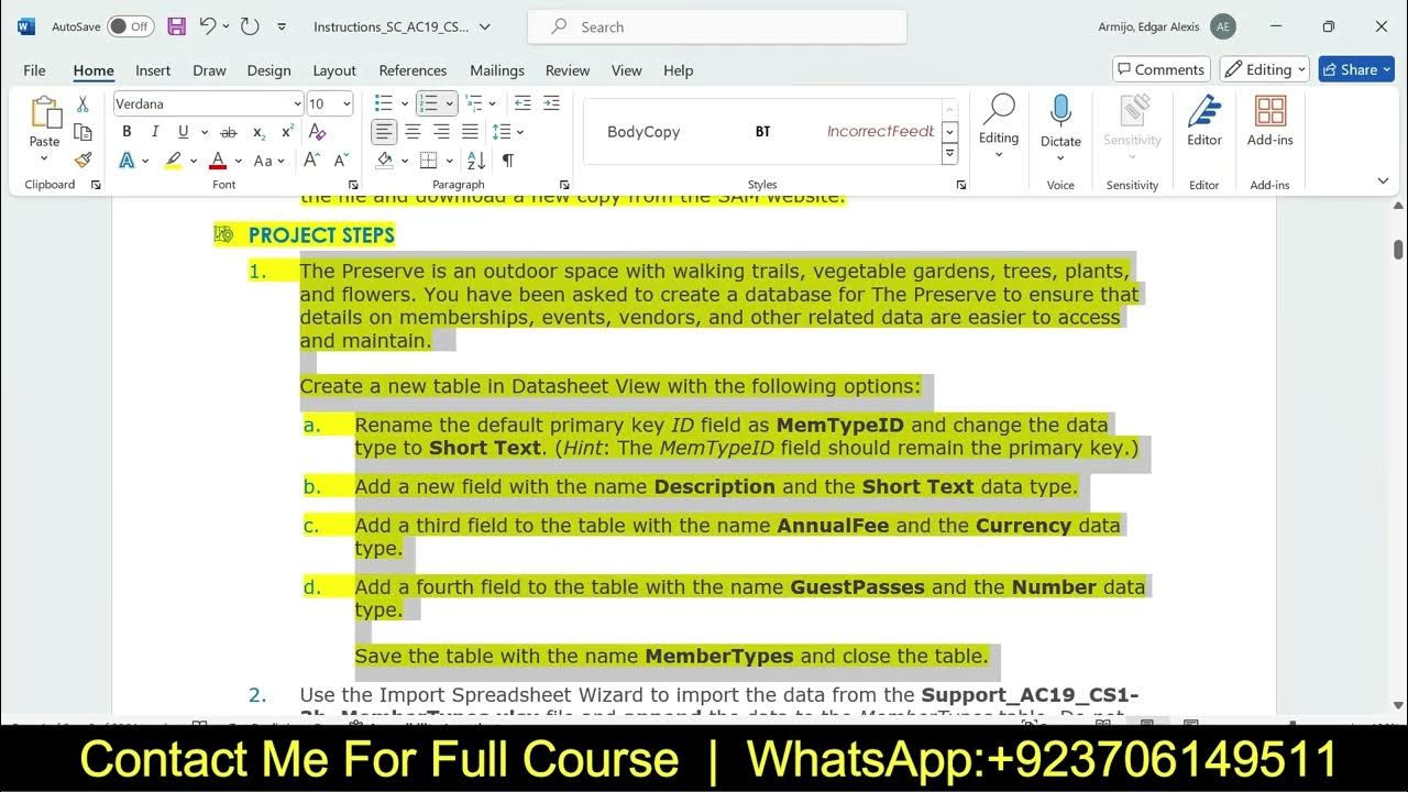 Access Modules 1-3 SAM Capstone Project 1b The Preserve | SC_AC19_CS1 ...
