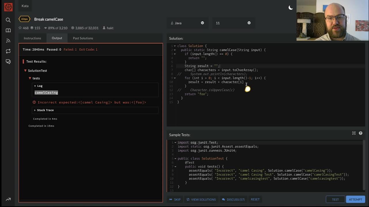 Break camelCase - Worked Solution to Codewars Kata - Java - YouTube