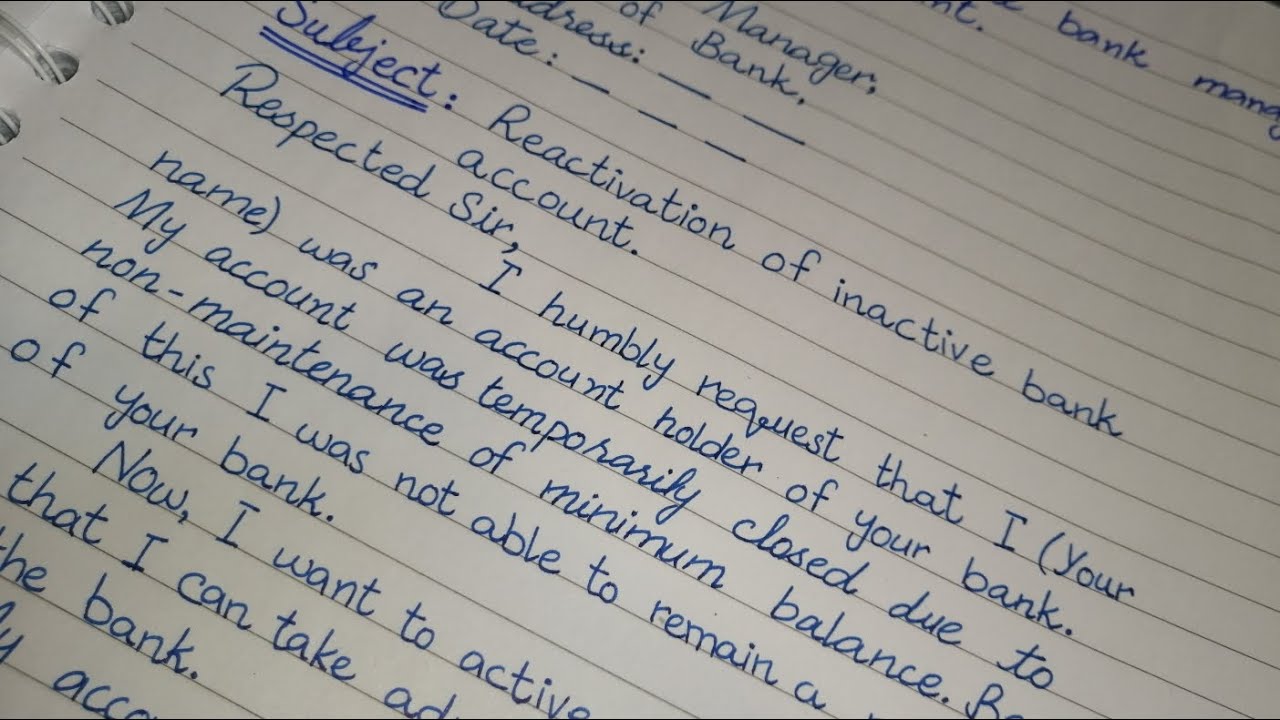 Letter Writing | Write a letter to Bank for activate bank Account | How ...