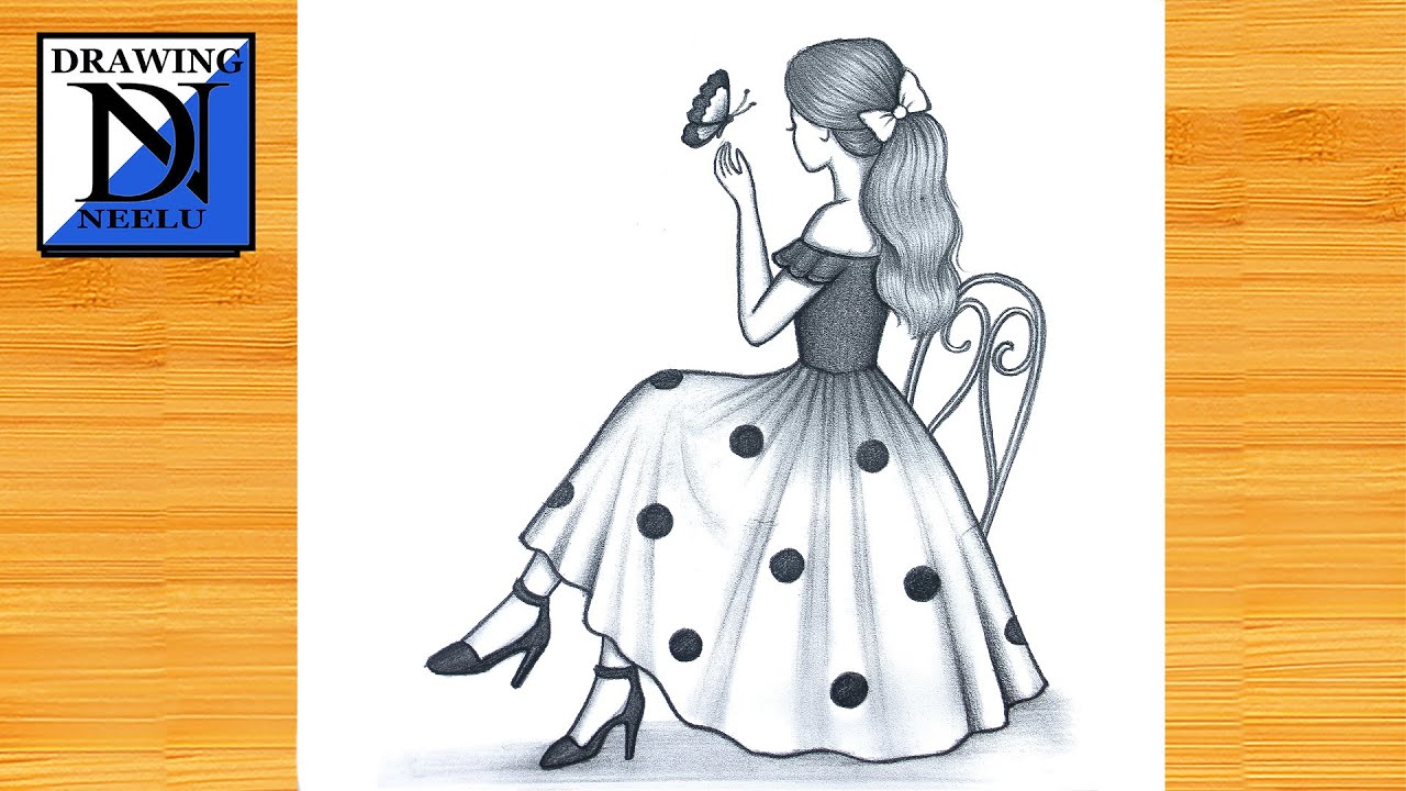 How to Draw a Sitting Girl with butterfly -easy drawing | Easy Drawing ...