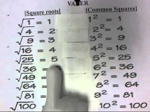 DART VATER SQUARE ROOTS & COMMON SQUARES 0003 - YouTube