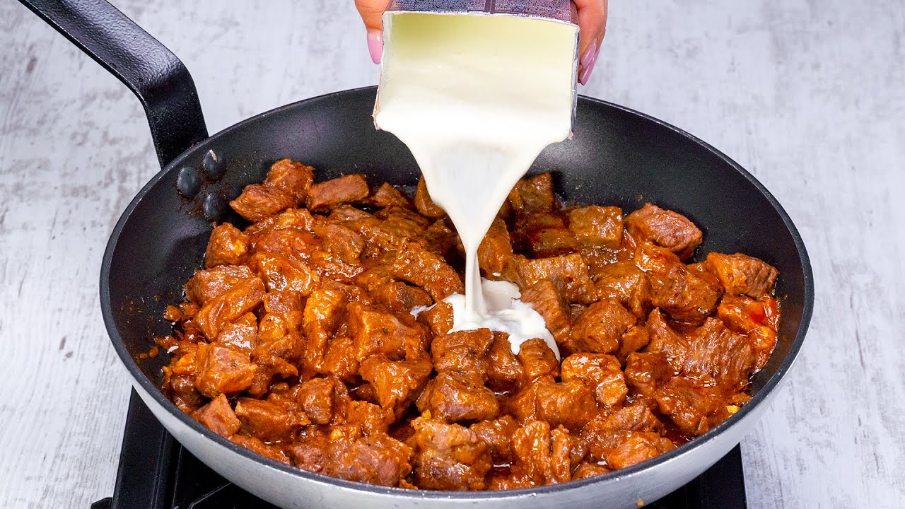 La famosa ternera Stroganoff preparada con nata y a la sartén - YouTube