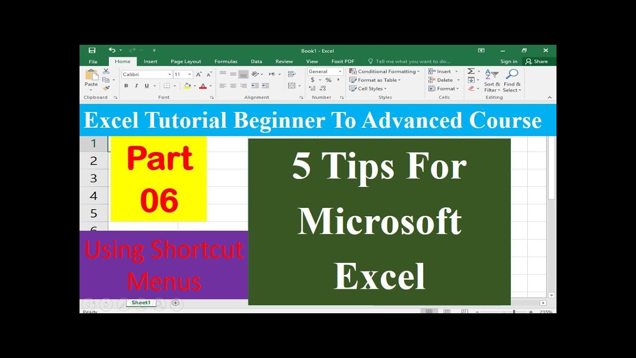 06:Using Shortcut Menus | Excel for beginners | Microsoft Excel ...