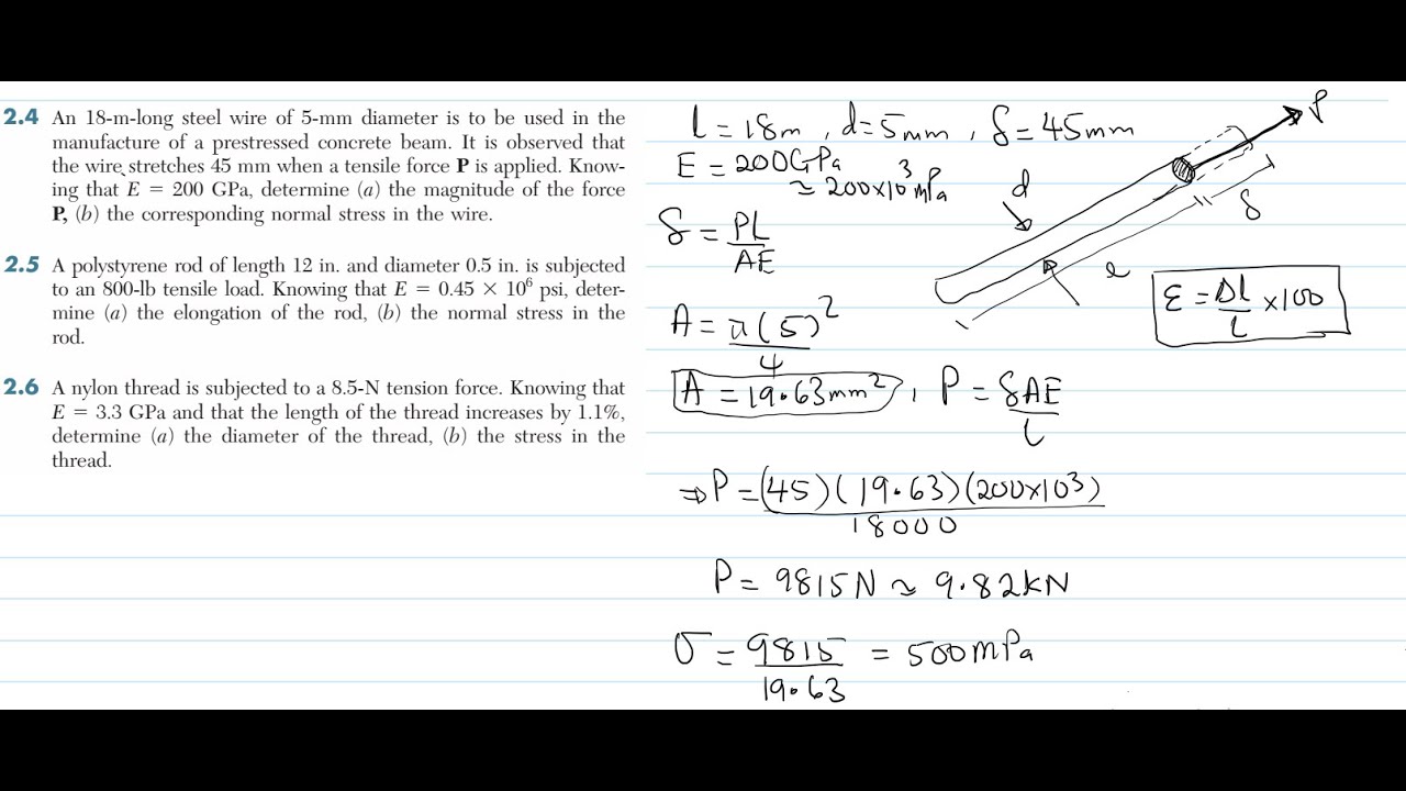 Axial loading, Strain and deformation, Problem 2 - YouTube