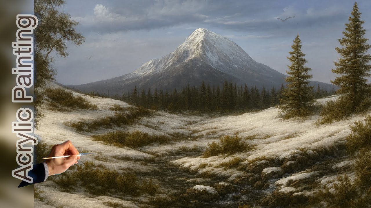 Beginners Effective Mountain and Snow Landscape Acrylic Painting - YouTube