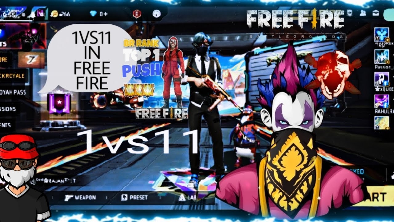 1vs11 in free fire 🔥🔥😀🔥 rank pushing top 1 viral free fire video - YouTube