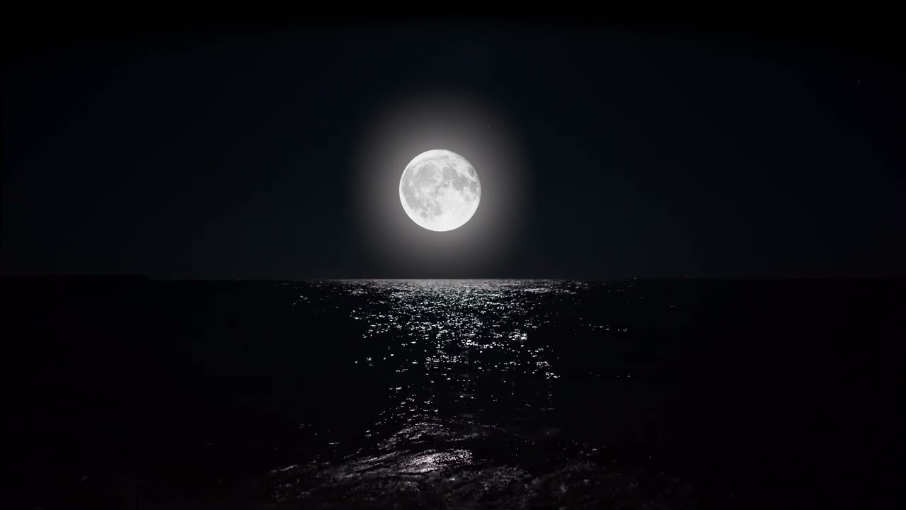 Full Moon in 4K with Waves Crashing For Sleep. No Music - YouTube