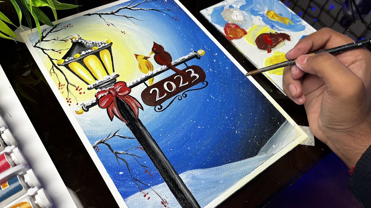 Happy New Year Drawing , 2023 , Acrylic painting , Step by step - YouTube