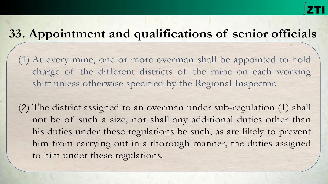CMR Regulation 33 (Appointment and Qualifications of Senior Officials ...