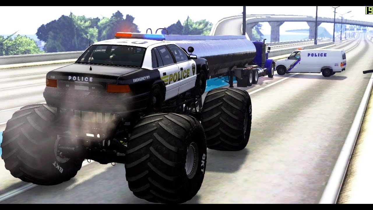 Police Car Monster Truck crazy Chases #1 #CrashCrashCar - YouTube