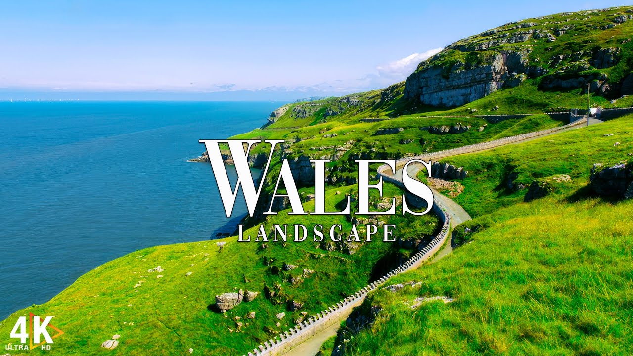 FLYING OVER WALES (4K UHD) I Relaxing Music Along With Beautiful Nature ...