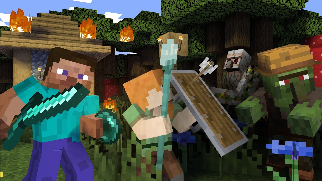 Minecraft animations | Steve and Alex save the zombie villager ...
