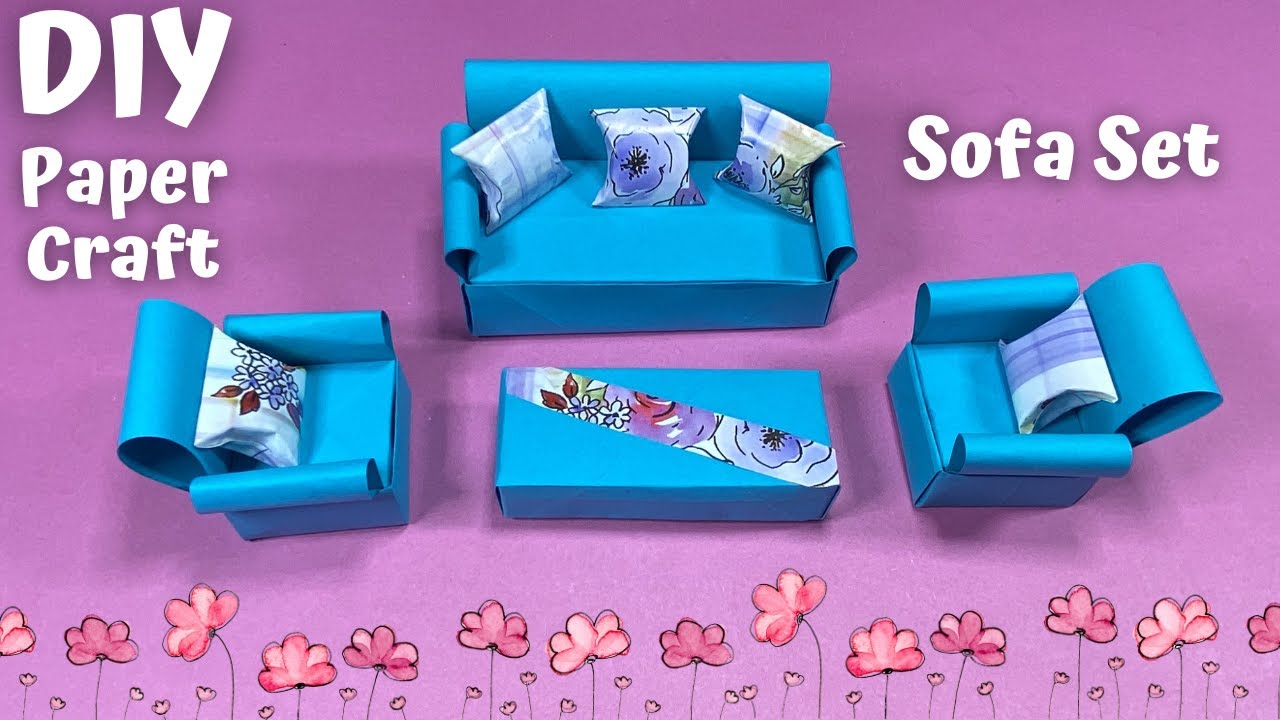 DIY Mini paper Sofa || Paper Craft || Paper Sofa Set || DIY Miniature ...