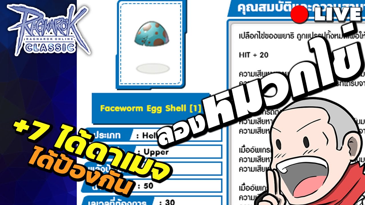 Ragnarok Classic เซิฟ บาโฟ ลองหมวกไข่ +7 ได้ดาเมจและป้องกัน Faceworm ...