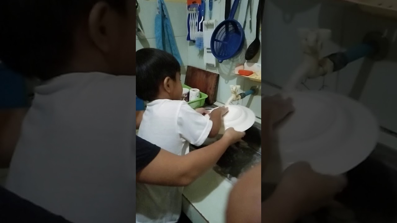 our lil" boy washing plates - YouTube