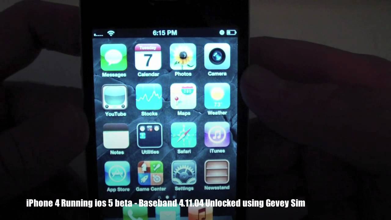 How To Unlock iPhone 4 + ios 5 beta UNLOCKED using Gevey Sim - YouTube