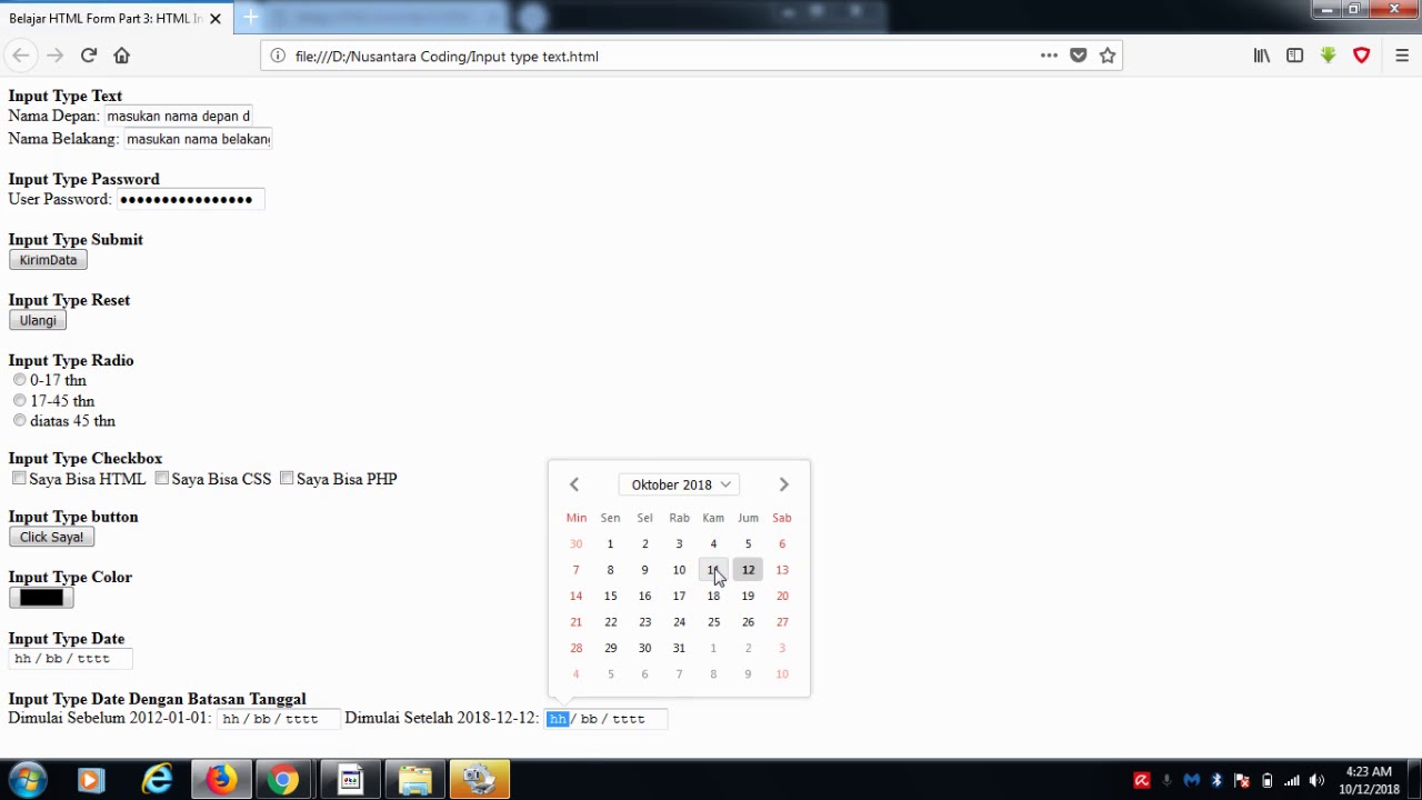 Belajar Html Form Part 3 Html Input Type Html5 Input Types Part3 0238